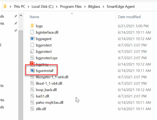 Uninstalling SmartEdge agent from Windows using uninstall key